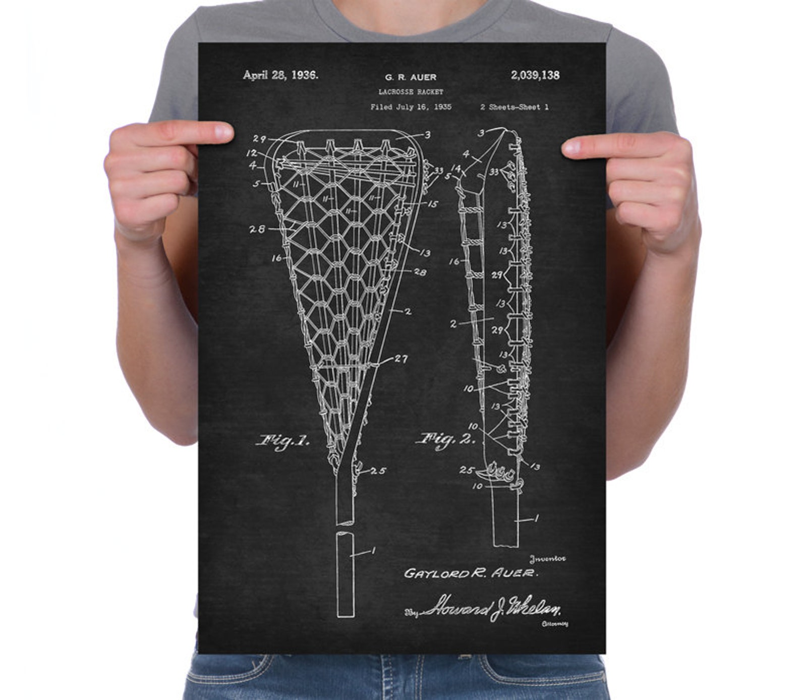 Vintage 1936 "lacrosse Racket" Patent Drawing, Retro Art Print Poster ...