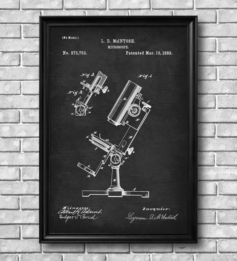 Vintage 1883 "microscope" Patent Drawing, Retro Art Print Poster ...