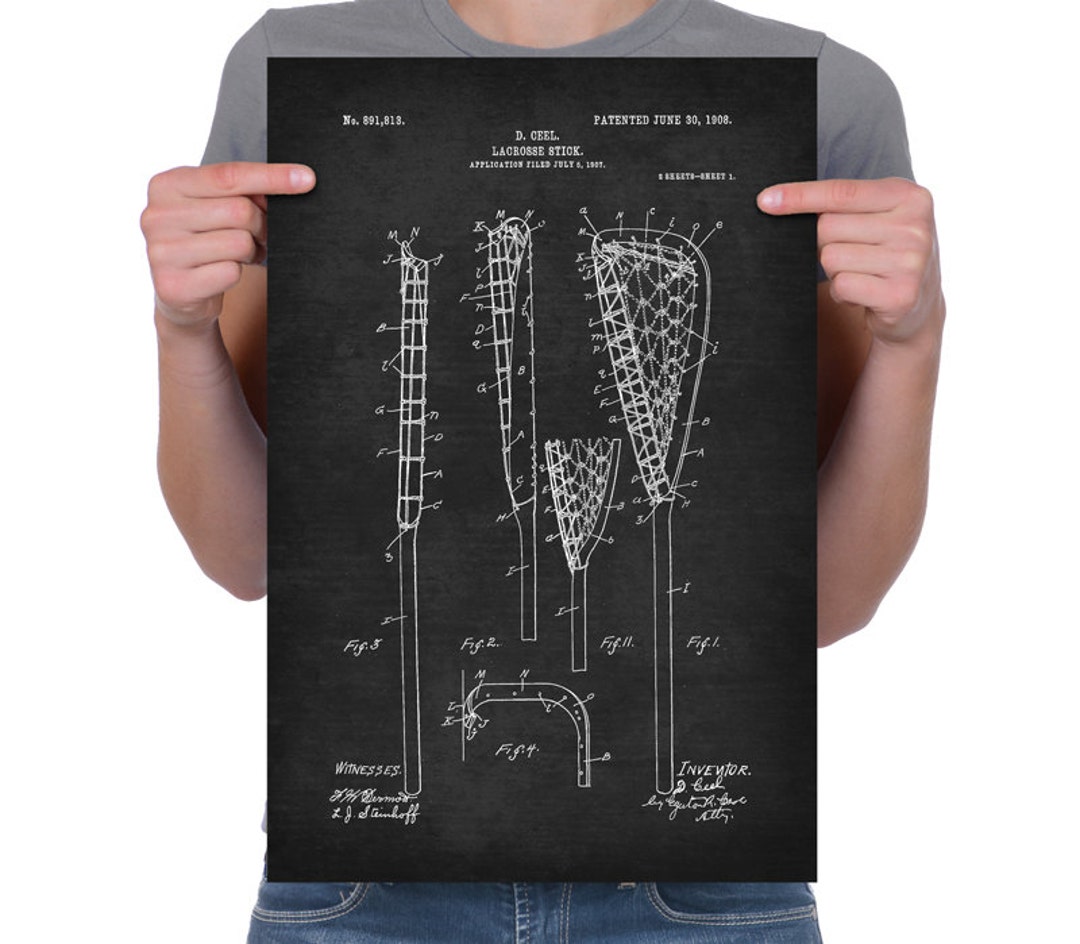 Vintage 1908 "lacrosse Stick" Patent Drawing, Retro Art Print Poster ...