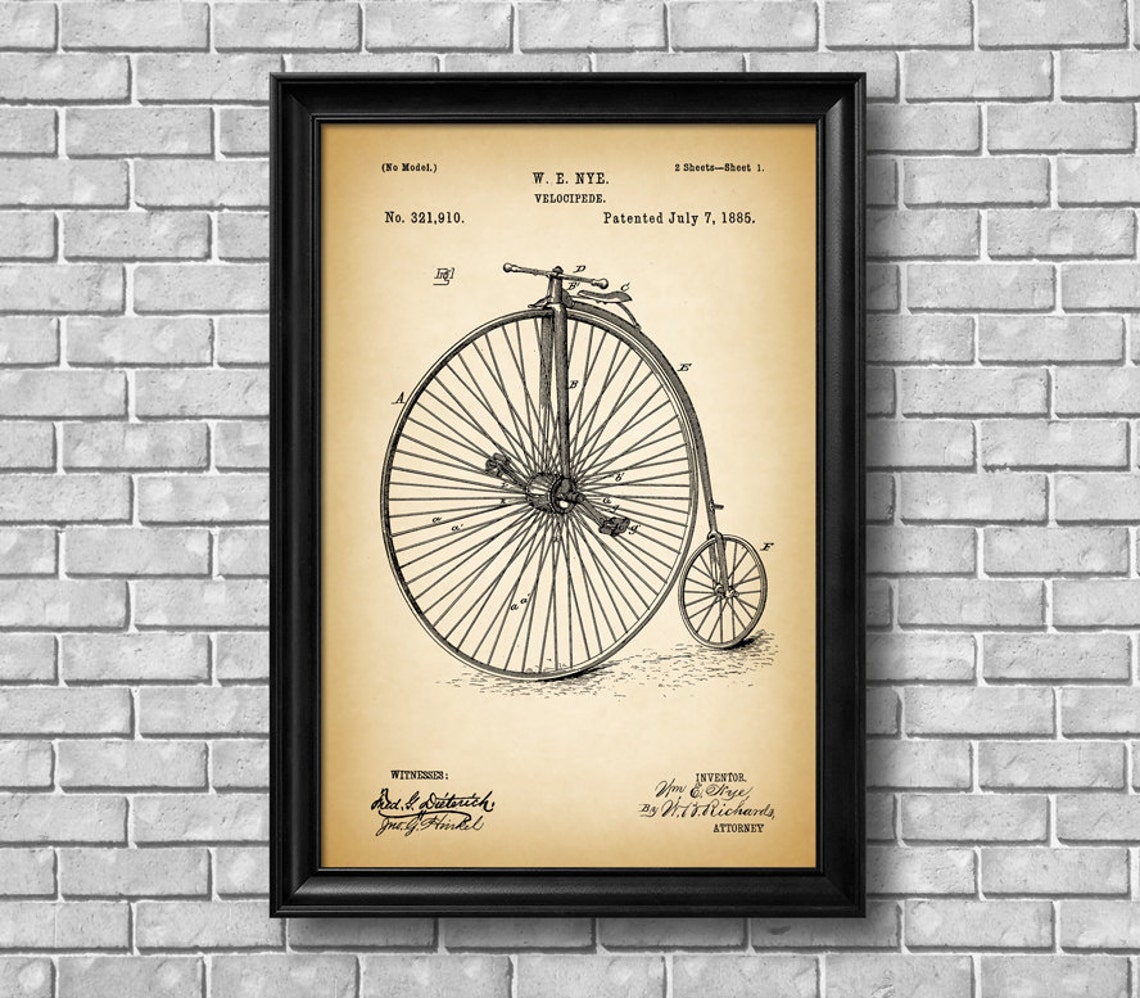 Vintage 1885 "velocipede" Patent Drawing, Retro Art Print Poster ...