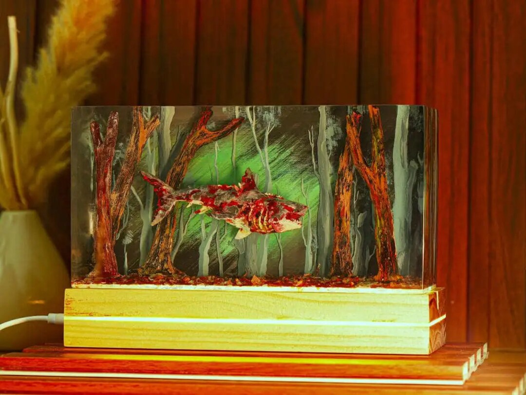 Diorama Zombie Great White Shark Epoxy Resin Wood Lamp Night Light ...