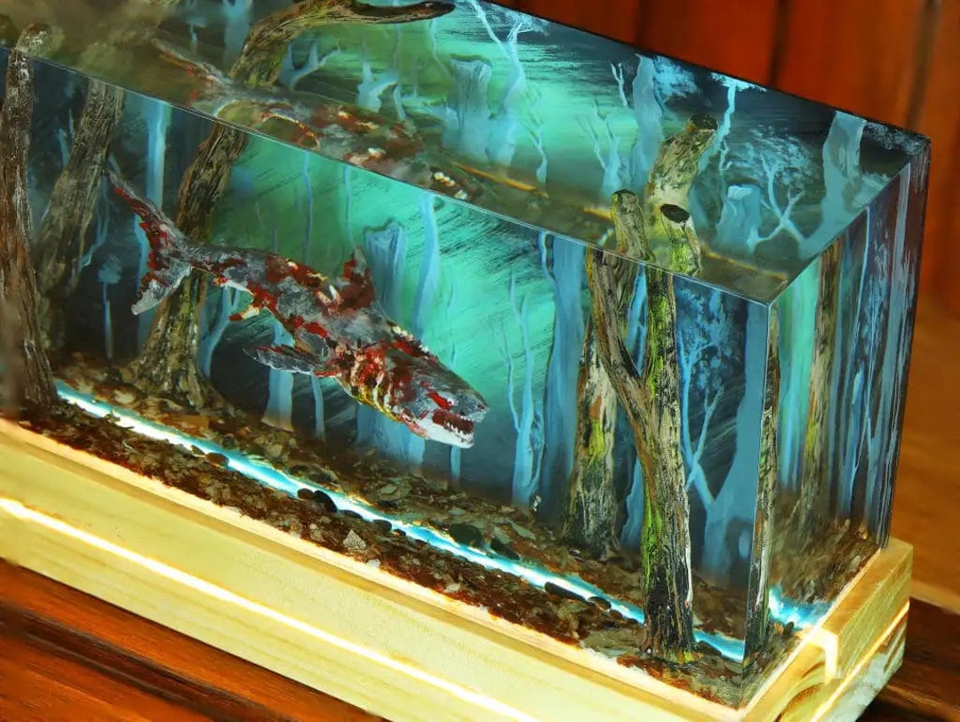Diorama Zombie Great White Shark Epoxy Resin Wood Lamp Night Light ...