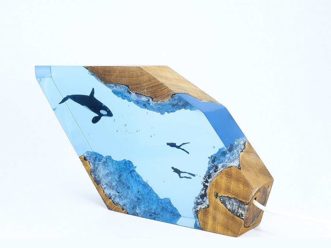 Orca, Diver, Scuba Resin Wood Lamp, Orca Gift, Ocean Theme Diorama ...