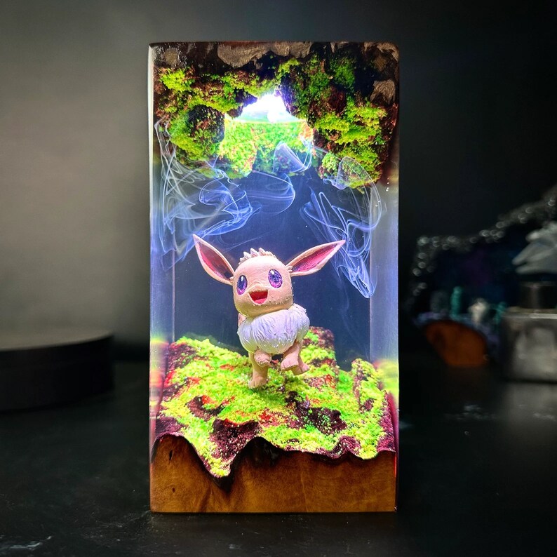 Pokemon EEVEE Wood Lamp, Custom, Art Diorama, Epoxy Night Light ...
