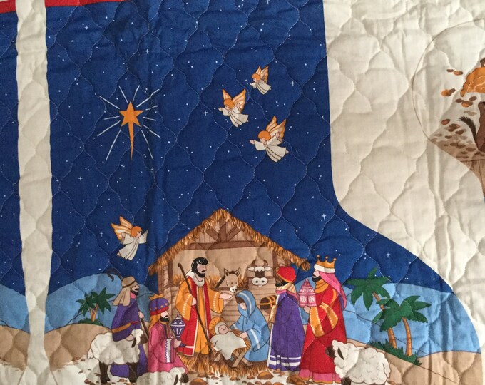 Quilted Fabric Nativity Stockings Panel Vintage DIY - Etsy