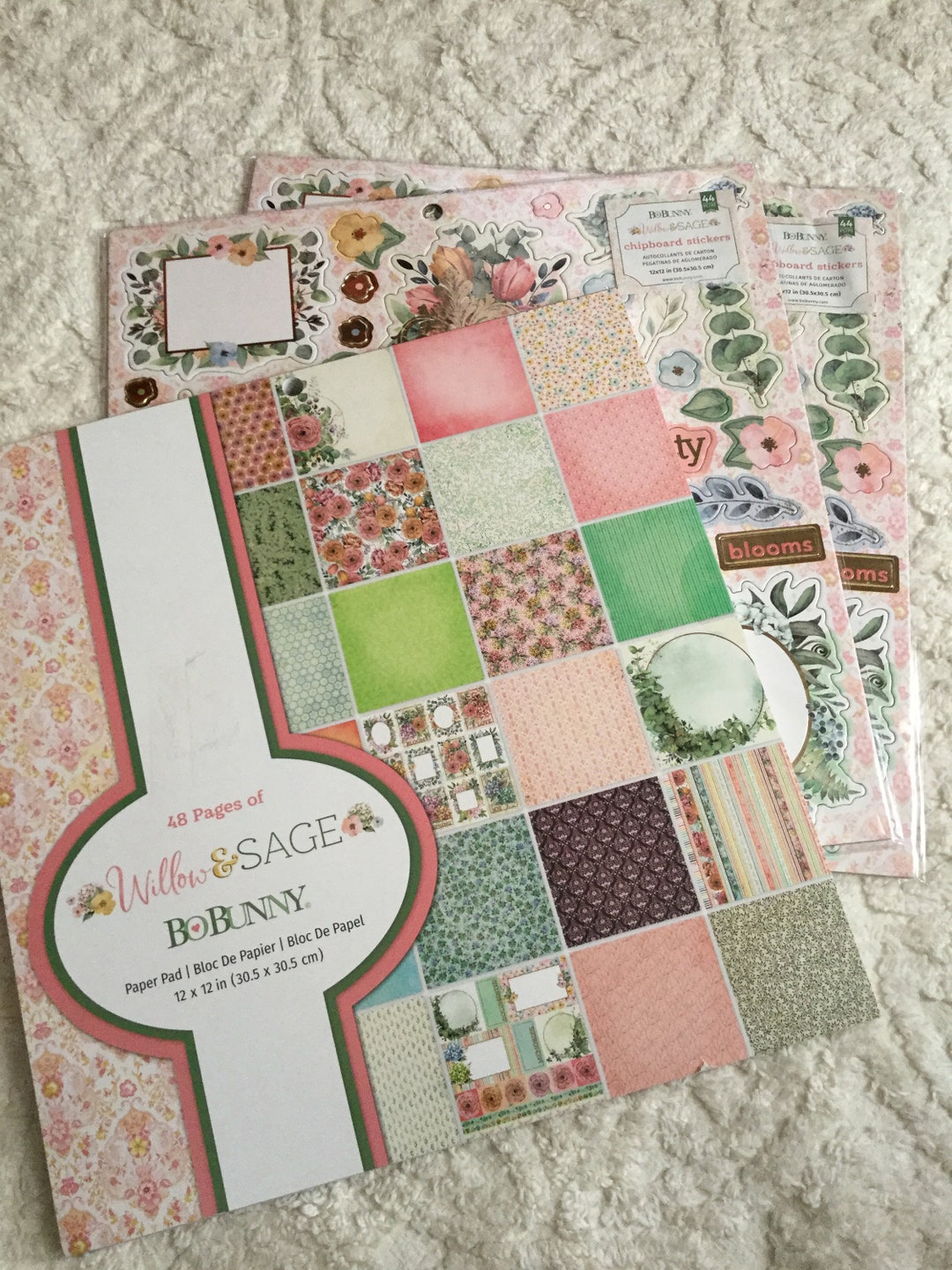 Bo Bunny 12'' X 12'' Paper Pad + 2 Chipboard Sticker Sheets - Willow ...