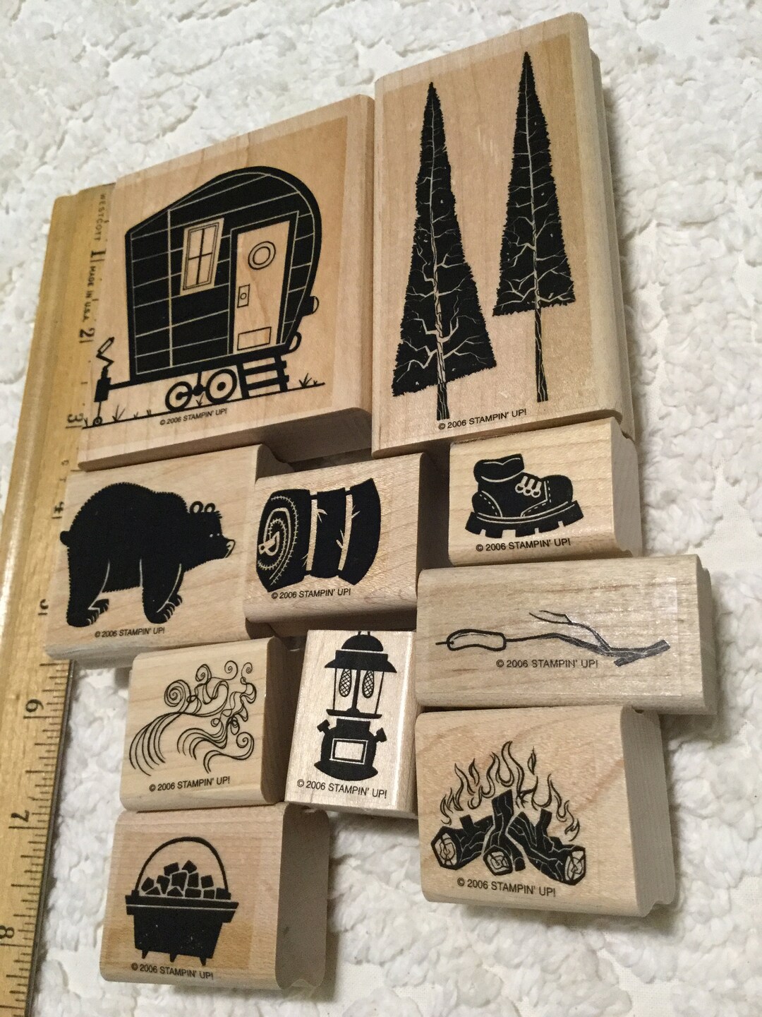 Camping Themed Wood Mounted Rubber Stamp Lot 10 Different Pieces ...