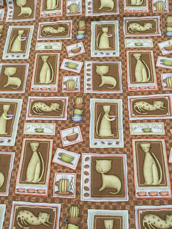 AWESOME Debbie Mumm Cats and Coffee Fabric BTY | Etsy