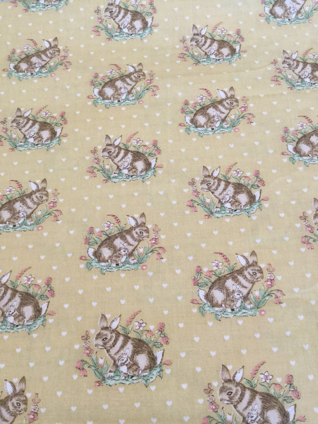 Sweet Bunny Rabbit Print Fabric on Golden Yellow - BTY - Easter/spring ...