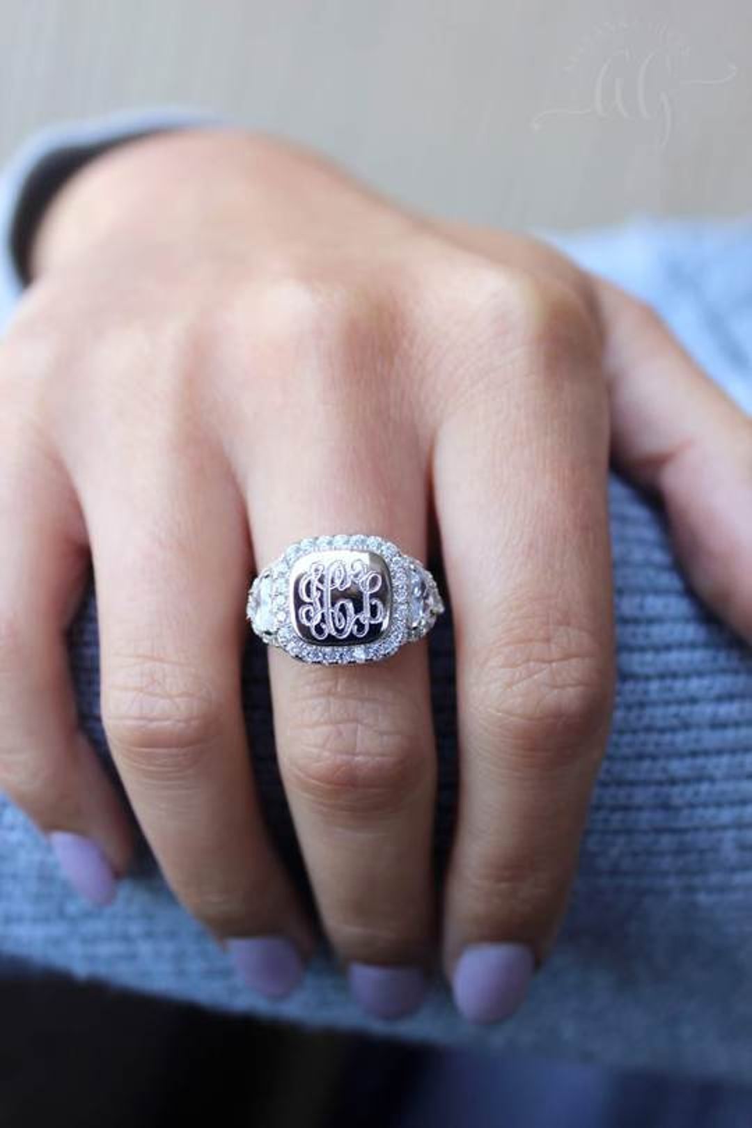 Personalized Sterling Silver CZ Monogram Ring - Elegant Initial Jewelry ...