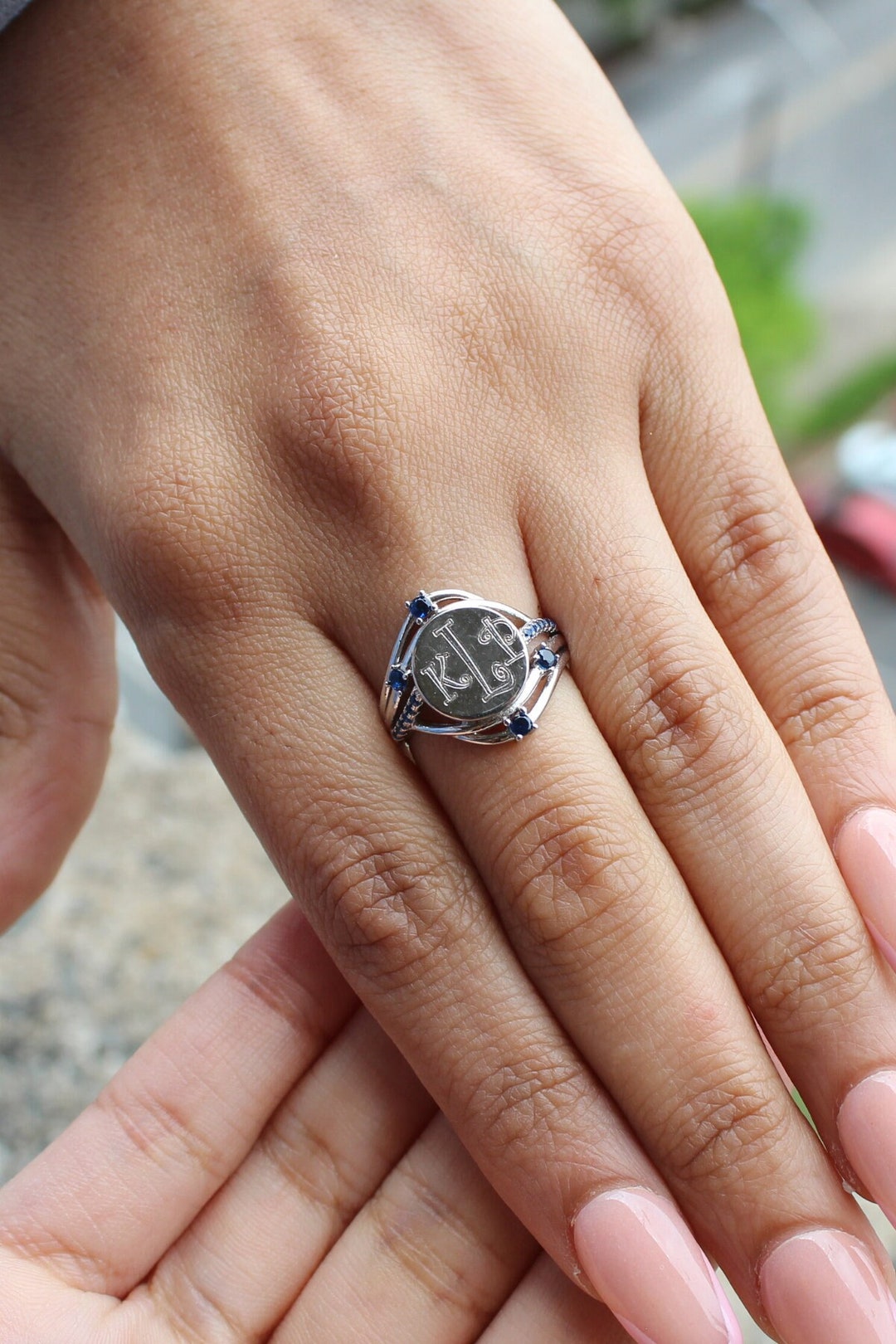 Sterling Silver Sapphire Twist Ring, Stackable Monogram Ring, 925 Monogram Ring, Initial Ring ...