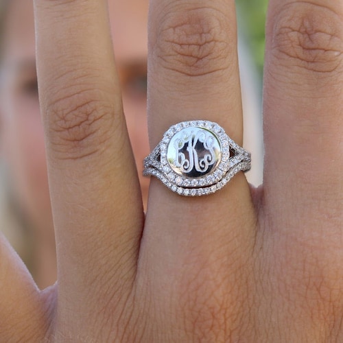 Sterling Silver Monogram Ring Stackable Monogram Ring 925 | Etsy