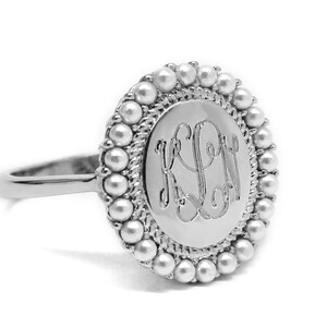 Monogrammed Jewelry, Sterling Silver Ring, Engravable Pearl Oval Ring ...