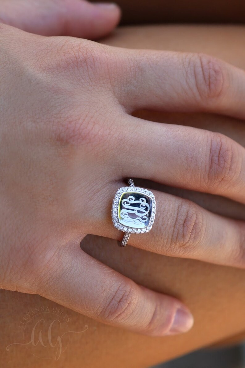 Sterling Silver Monogram Square Nicole Initials Ring - Etsy