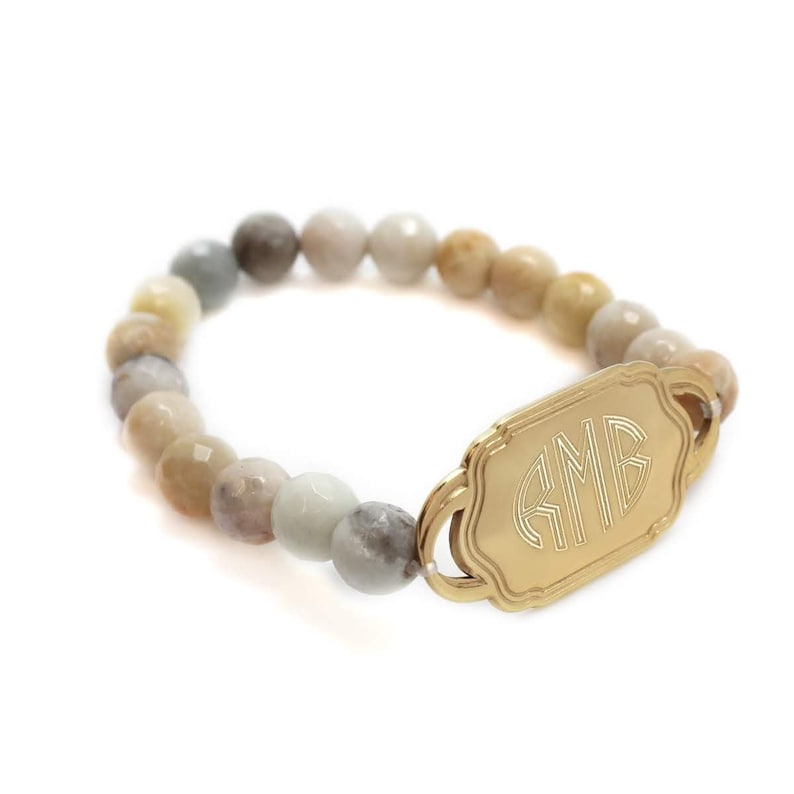 Personalized Monogram Bead Bracelet - Engraved Name Jewelry - Stretchy ...