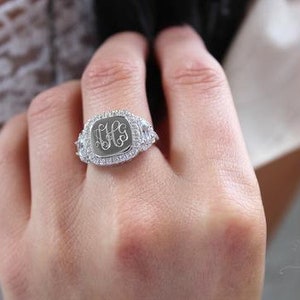 Personalized Sterling Silver CZ Monogram Ring - Elegant Initial Jewelry ...