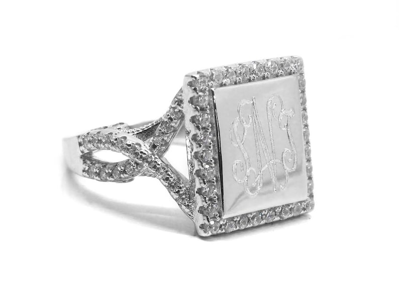 Monogram Sterling Silver CZ Victoria Ring - Etsy