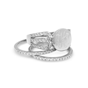 Personalized Sterling Silver Monogram Stackable Ring - Custom Initials Stack Ring - Dainty ...