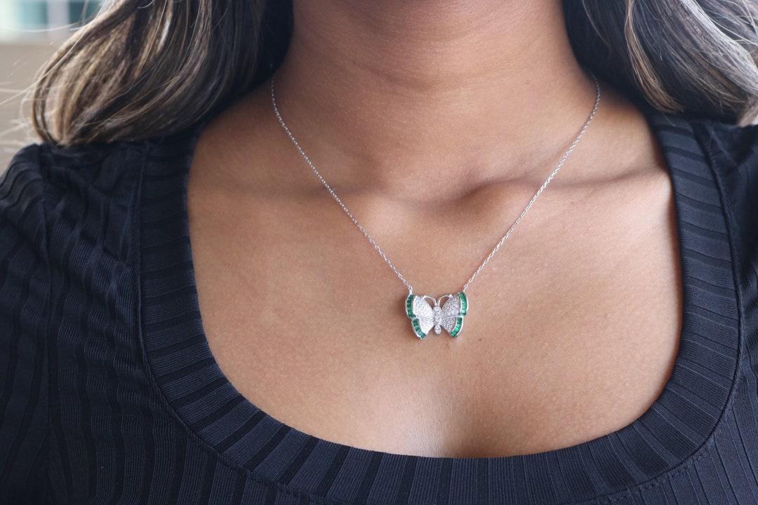 Sterling Silver Butterfly Necklace, Colorful Butterfly Necklace, Dainty ...