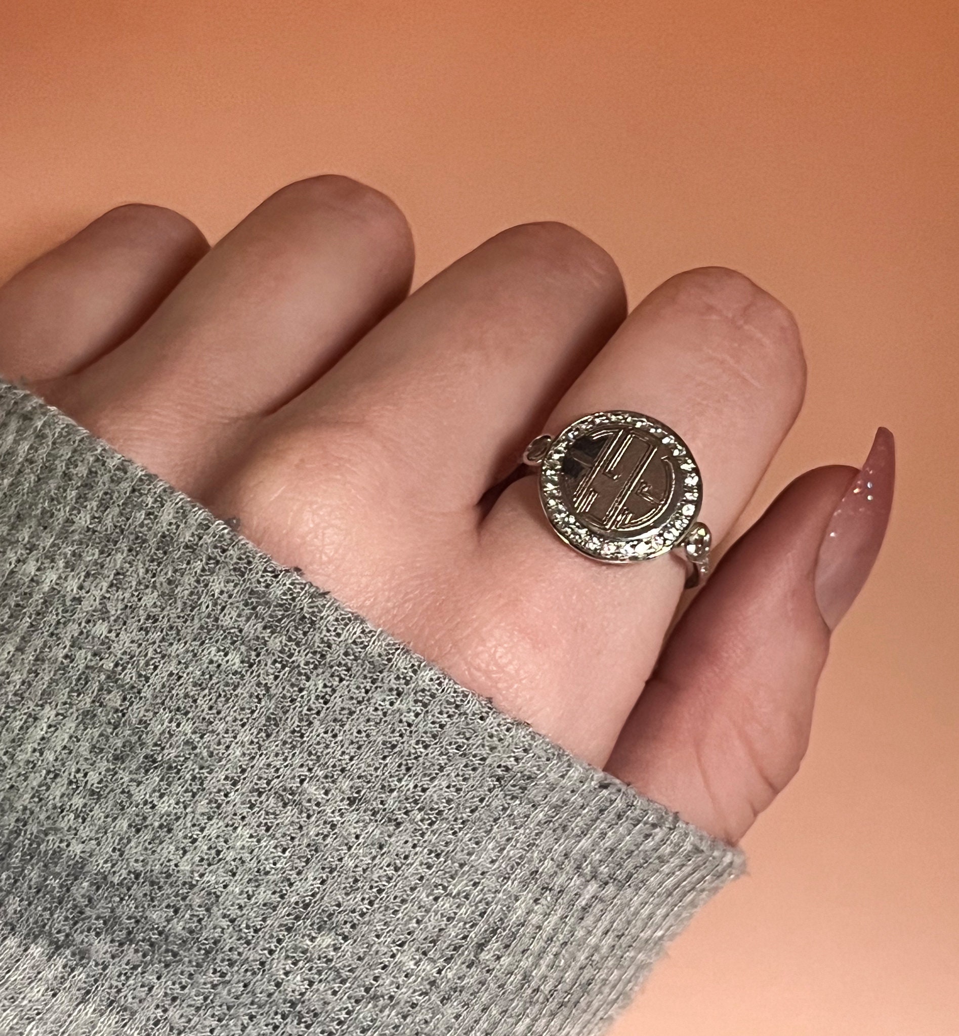 Engravable Sterling Silver 925 Logan Ring, Monogram Ring, Initials Ring ...