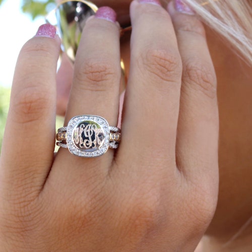 Sterling Silver Monogram Ring Stackable Monogram Ring 925 - Etsy