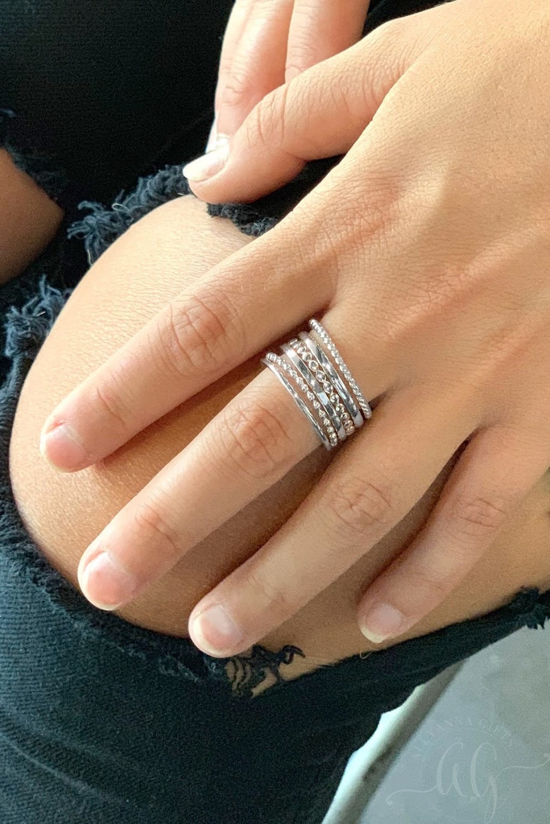 Dainty Sterling Silver Stackable Rings: Set of 6 Elegant Bands for Trendy Minimalist Jewelry ...