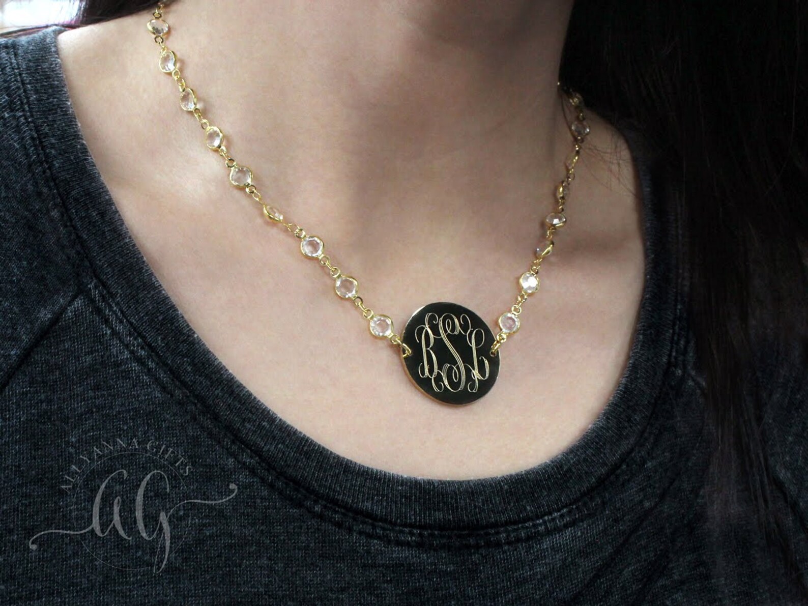 Monogrammed Jewelry Crystal Necklace Personalized Jewelry - Etsy