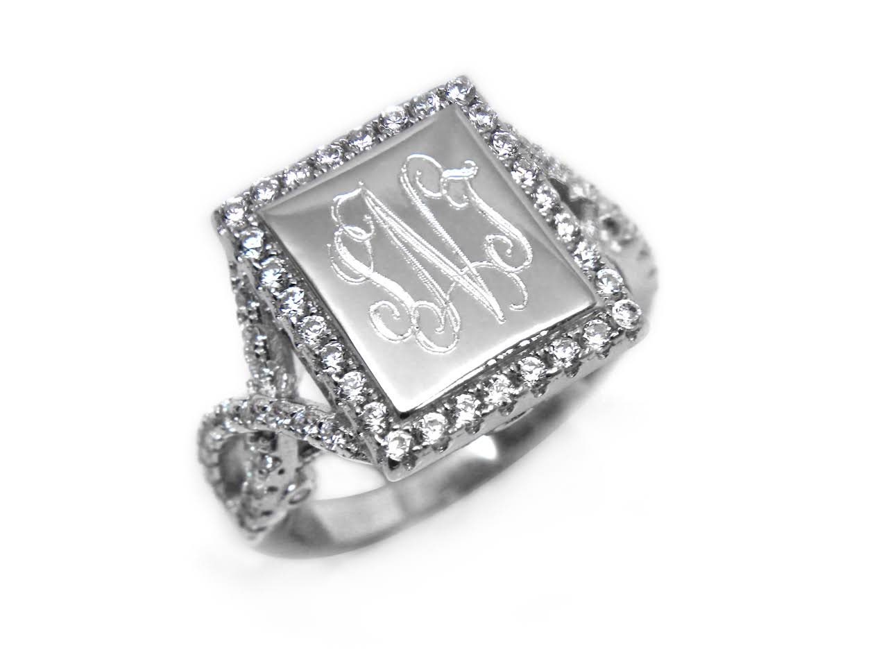 Monogram Sterling Silver CZ Victoria Ring - Etsy