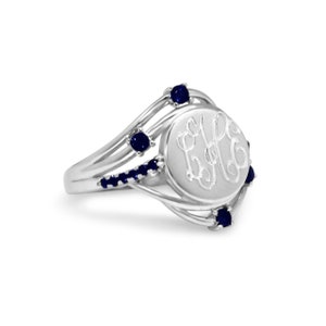 Sterling Silver Sapphire Twist Ring, Stackable Monogram Ring, 925 Monogram Ring, Initial Ring ...