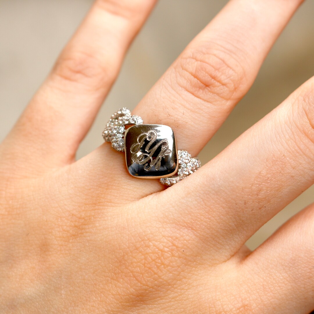 Sterling Silver Monogram Ring Sterling Silver Engraved Raya - Etsy