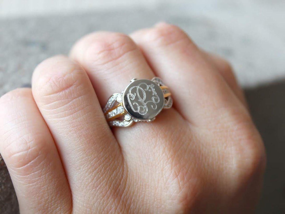 Sterling Silver Monogram Ring, Personalized Initial Ring, Monogram Ring for Bridesmaids, Three ...
