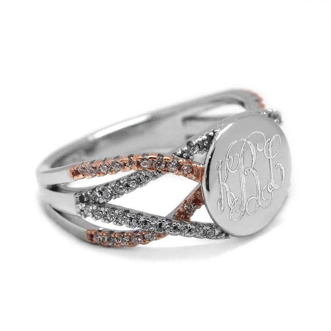 Sterling Silver Two Tone Monogram Ring, Monogram Ring, Personalized ...