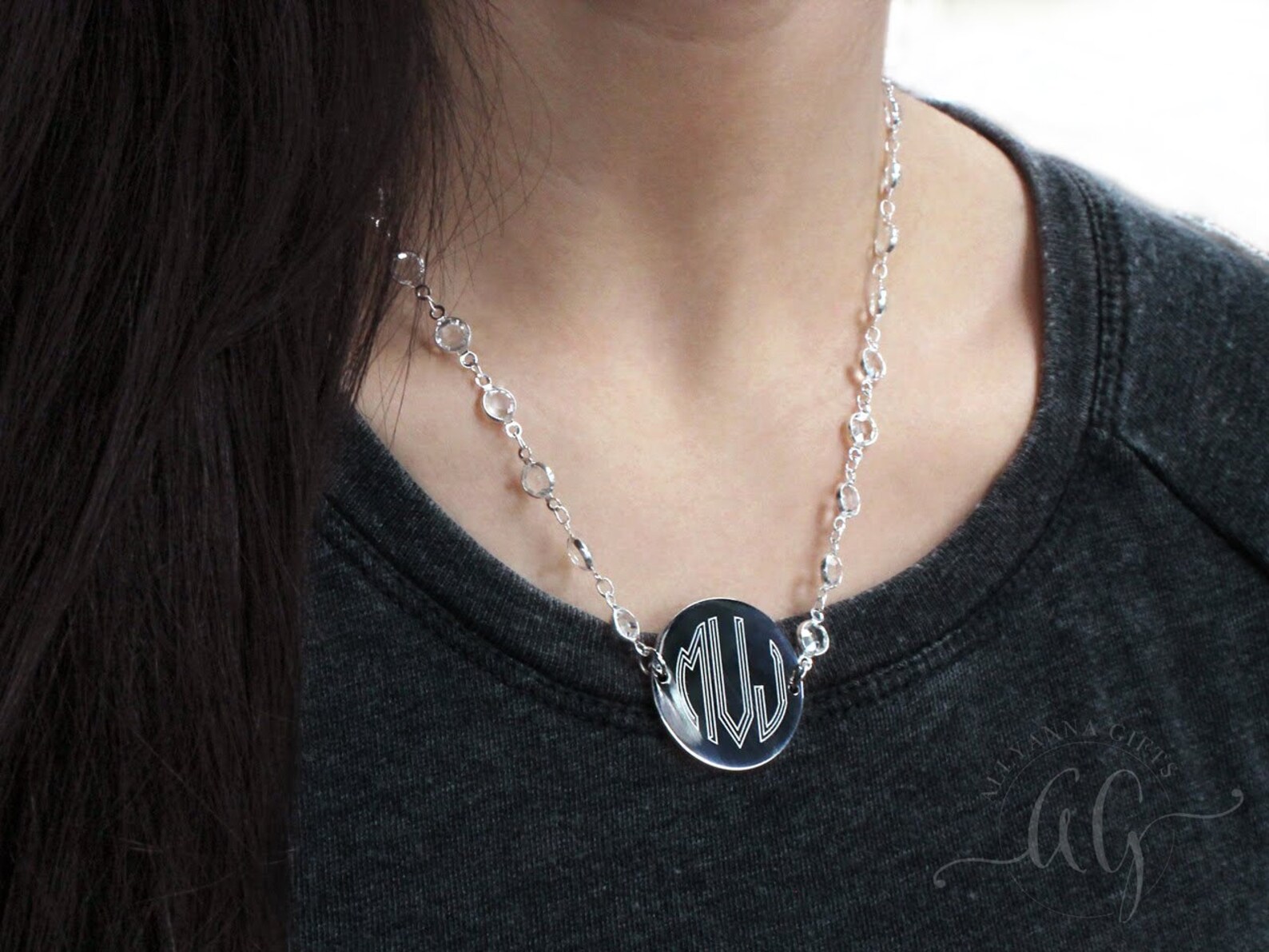 Monogrammed Jewelry Crystal Necklace Personalized Jewelry - Etsy