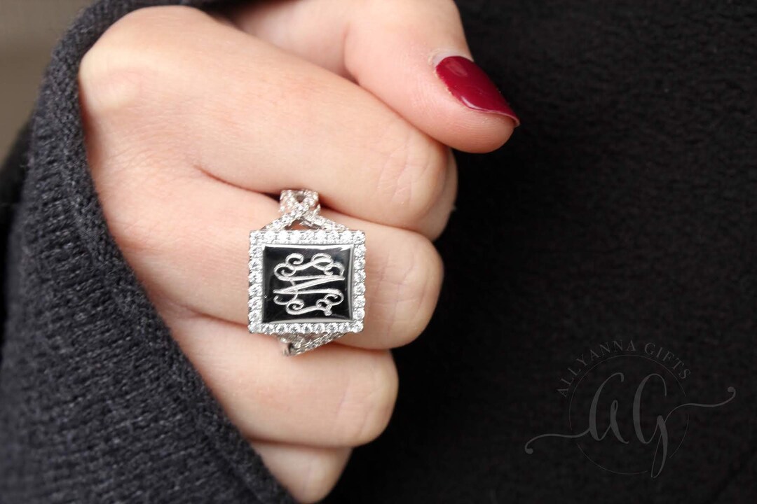 Monogram Sterling Silver CZ Victoria Ring - Etsy