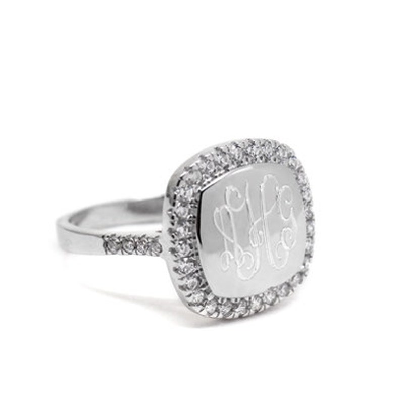 Sterling Silver Monogram Square Nicole Initials Ring - Etsy