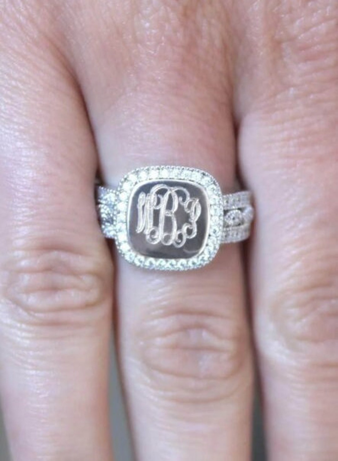 Personalized Sterling Silver Monogram Ring - Engraved Initials Signet ...