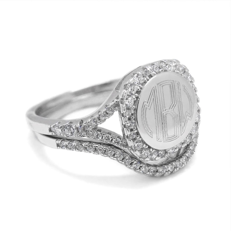 Sterling Silver Monogram Ring Stackable Monogram Ring 925 - Etsy