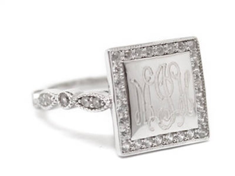 Monogram Square Sterling Silver CZ Rnig - Etsy