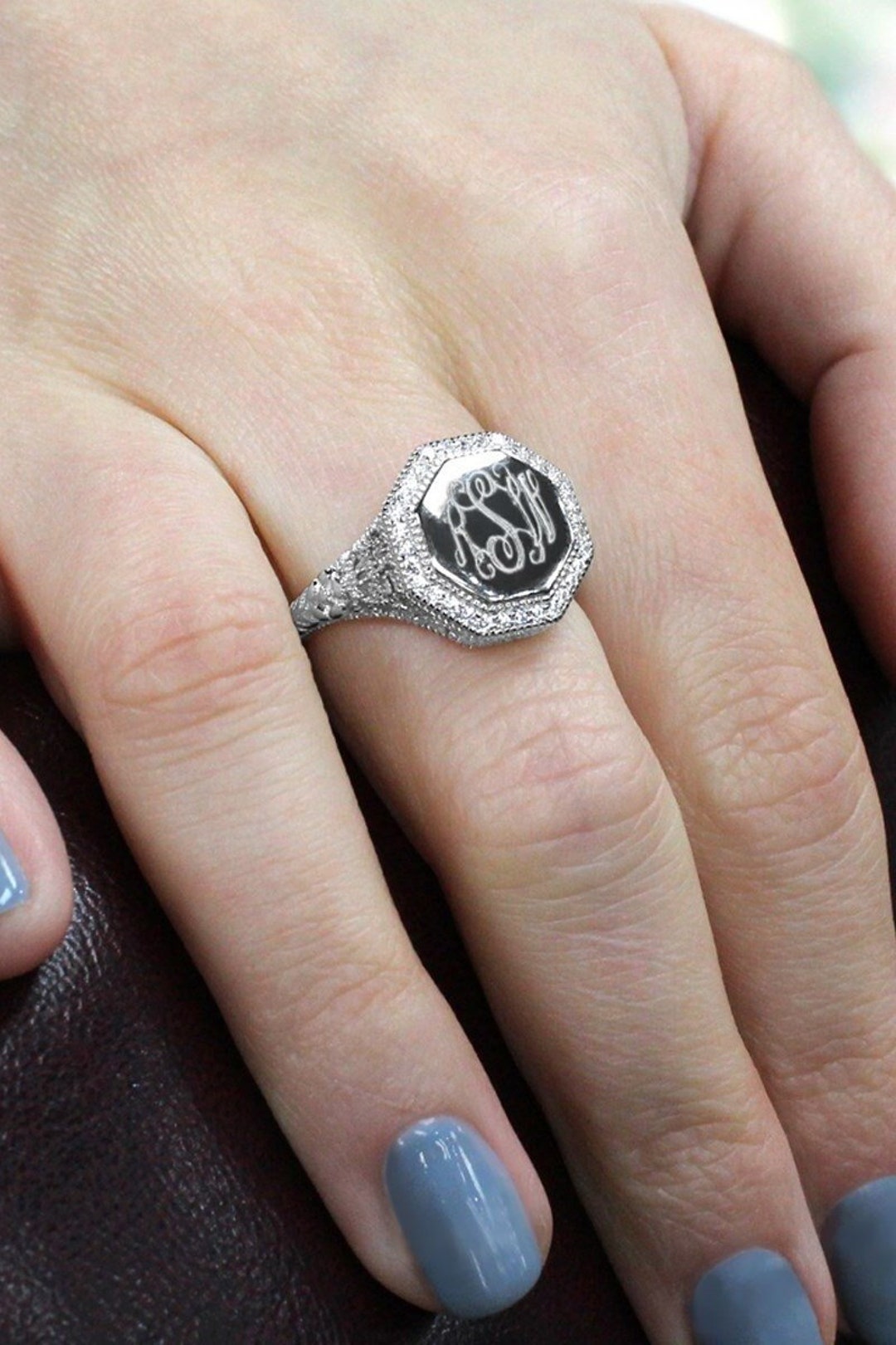 Sterling Silver Monogram Filigree Ring, Engravable Sterling Silver Ring ...