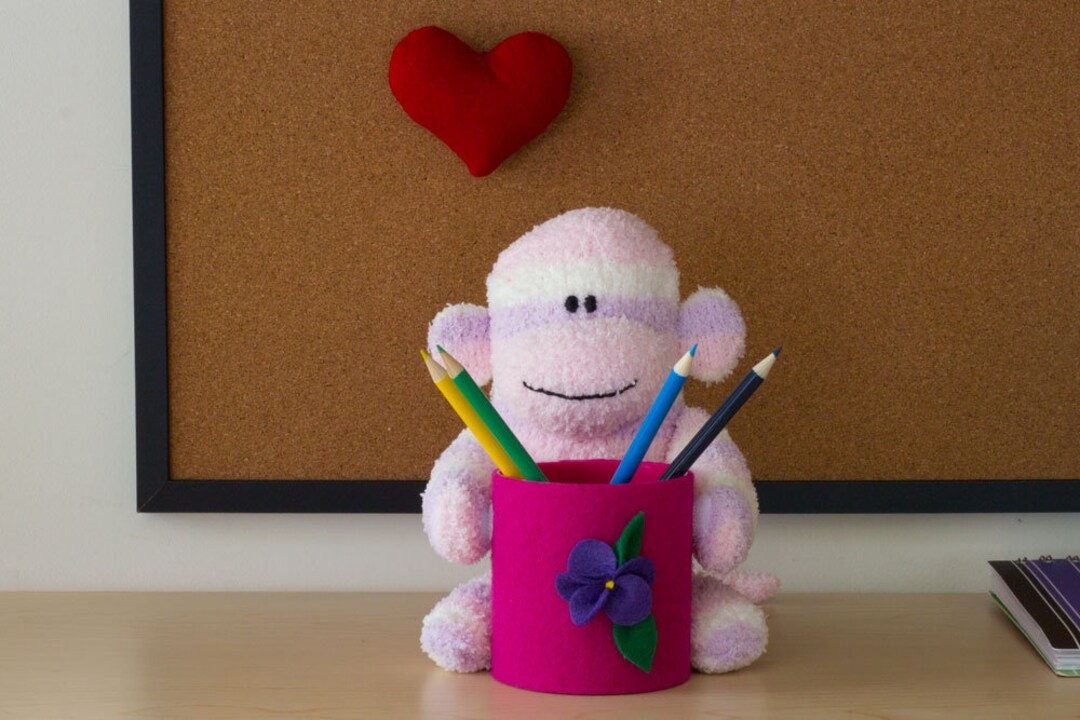 Sock Monkey Pencil Holder Cubicle Decor Desk Accessory new Job Gift ...