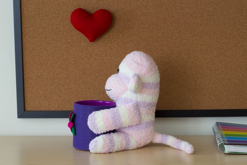 Sock Monkey Pencil Holder Cute Desk Accessory Office Decor for Women ...