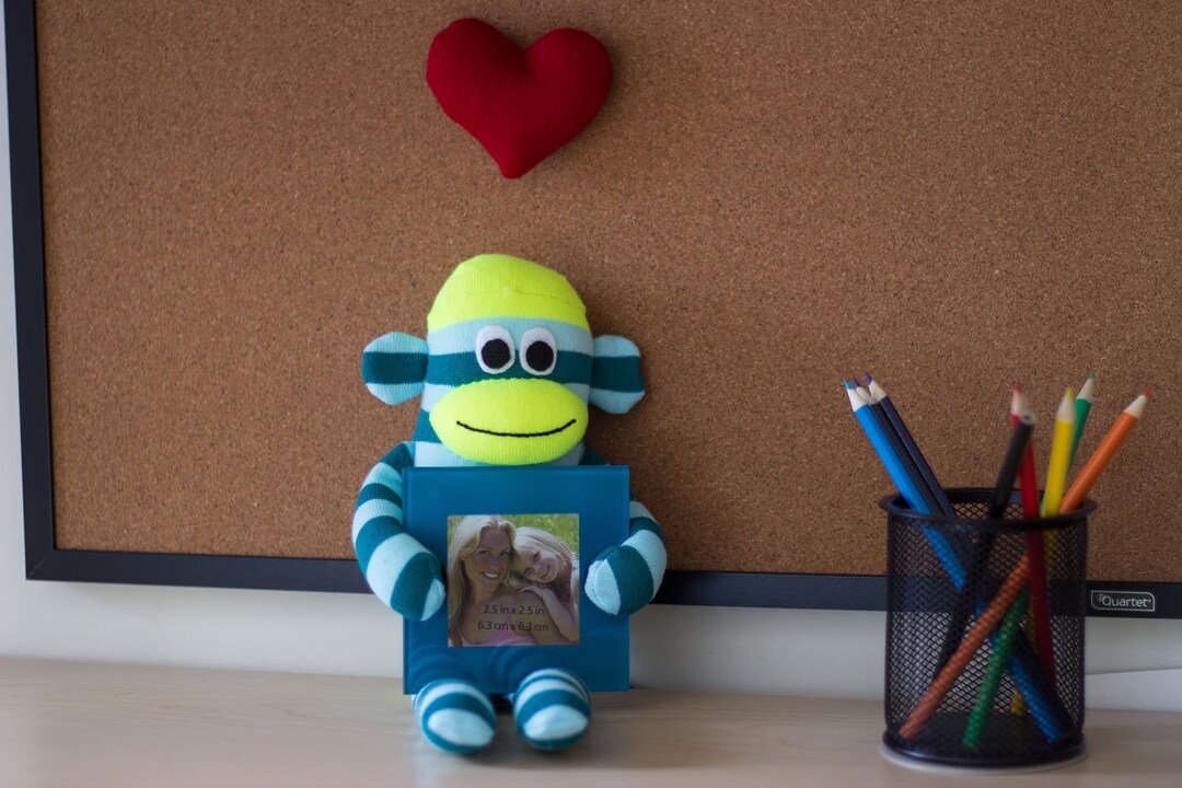 Sock Monkey Photo Frame for Desk or Tabletop, Cubicle Decor Accessory ...