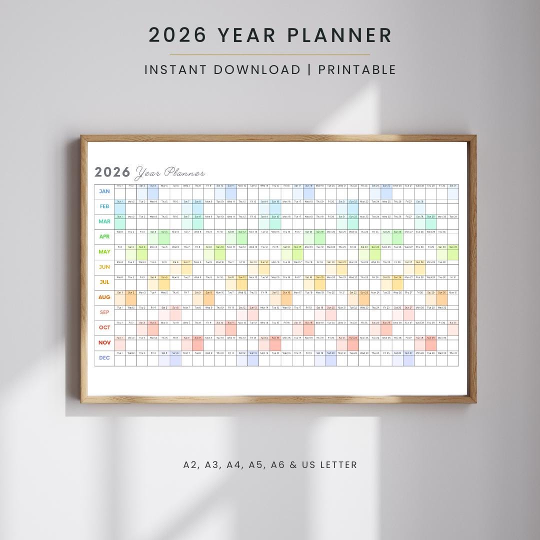 2026 Giant Wall Calendar Printable, Large Year Planner Landscape ...