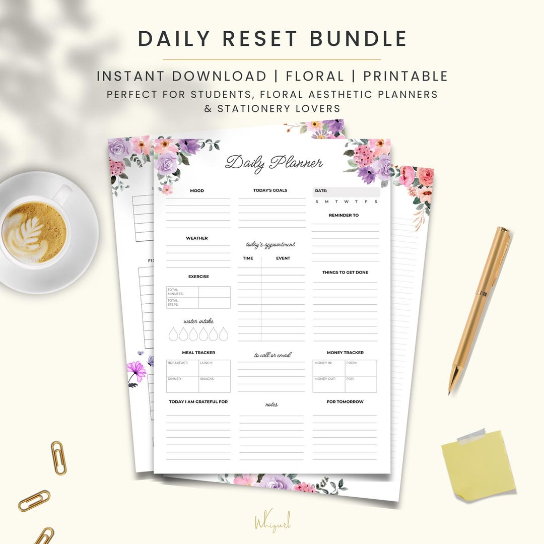 Floral Daily Reset Bundle Template: Printable Planner Schedule, Undated ...