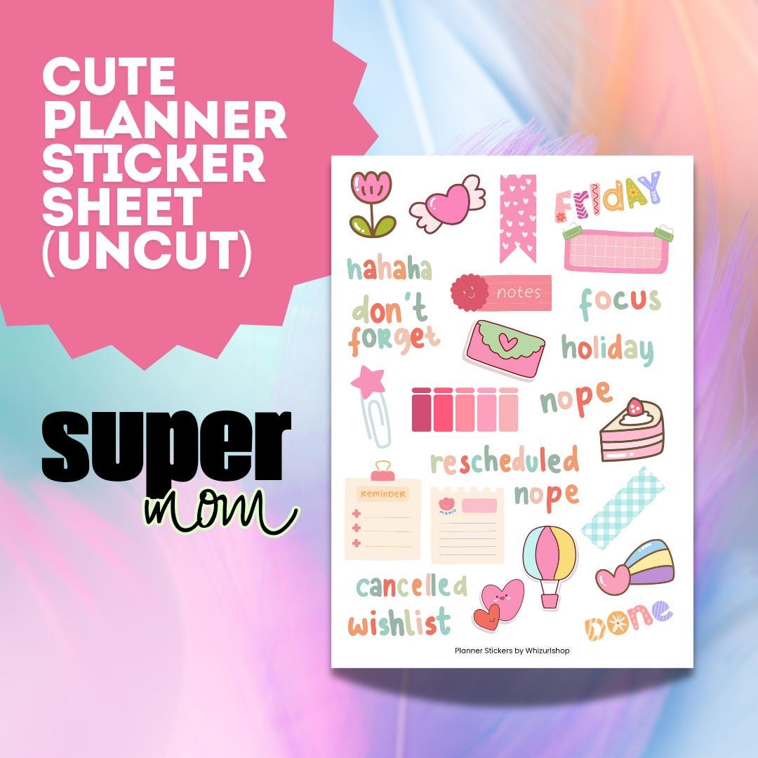 Printable Super Mom Sticker Sheet A5 Size Compatible With Any Journals ...