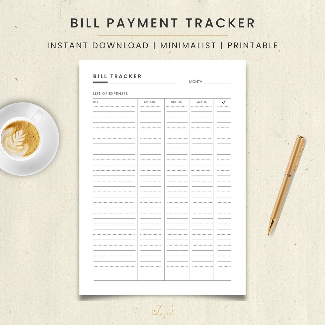 Minimalist Bill Payment Tracker Template | Black & White | A4-A6 ...