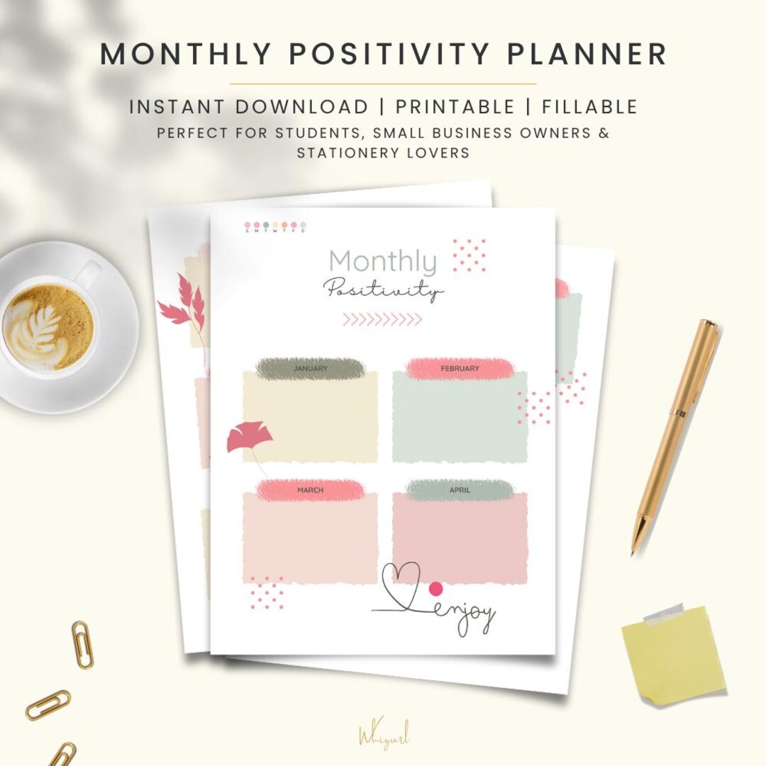 Printable Monthly Positivity Planner + Weekly Sheet - Etsy