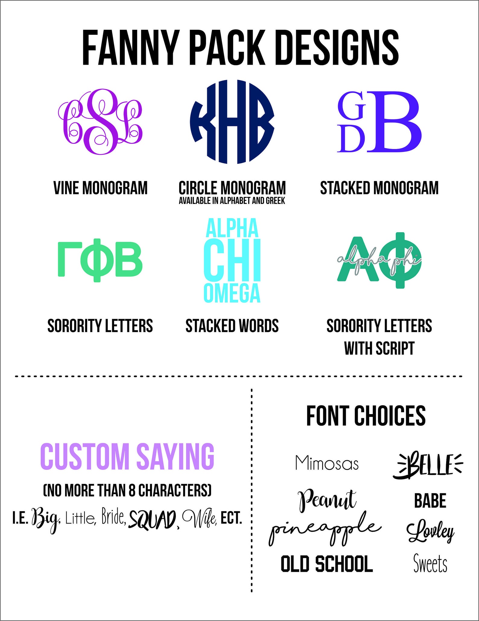 Custom Design Fanny Pack Monogram Gift Sorority - Etsy