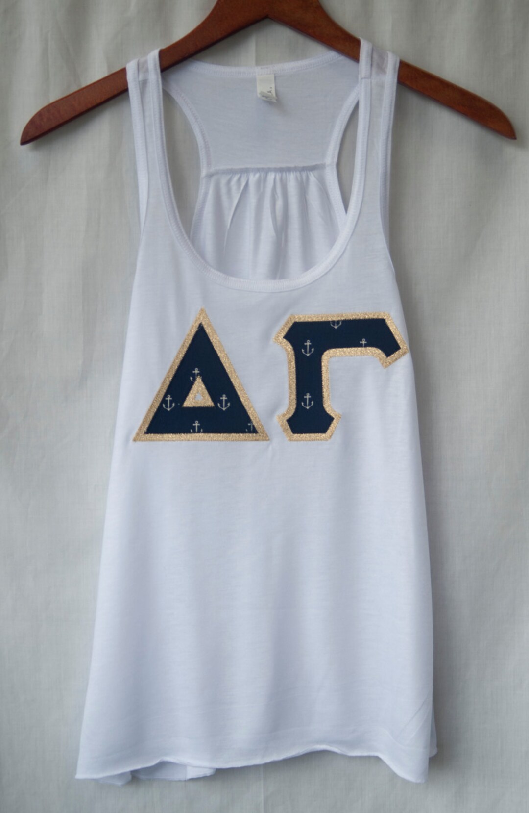 White Bella Tank With Anchors on Metallic Gold (263C) - Etsy