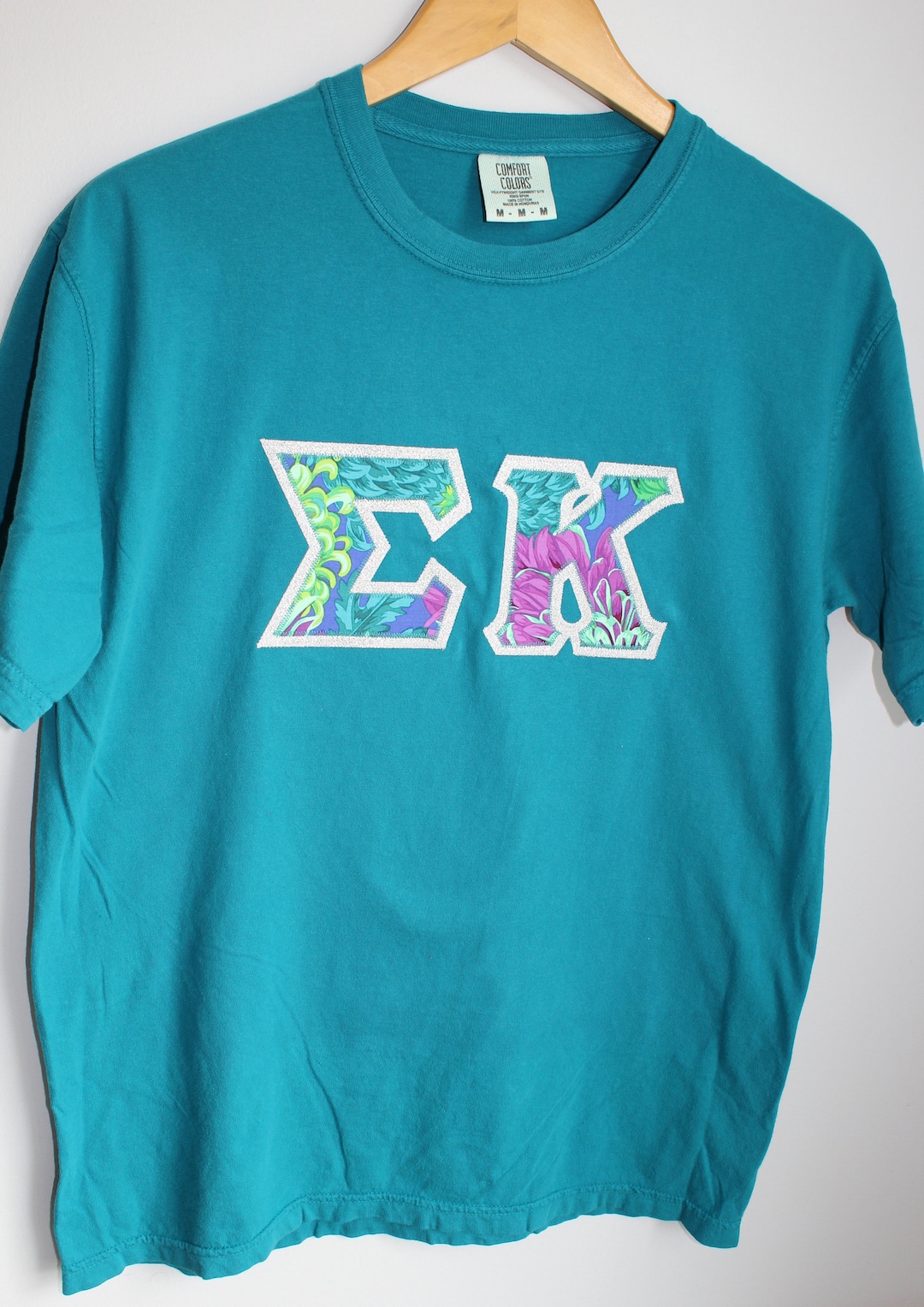 Topaz Blue Comfort Colors With Floral Fabric on Metallic Silver (291 ...